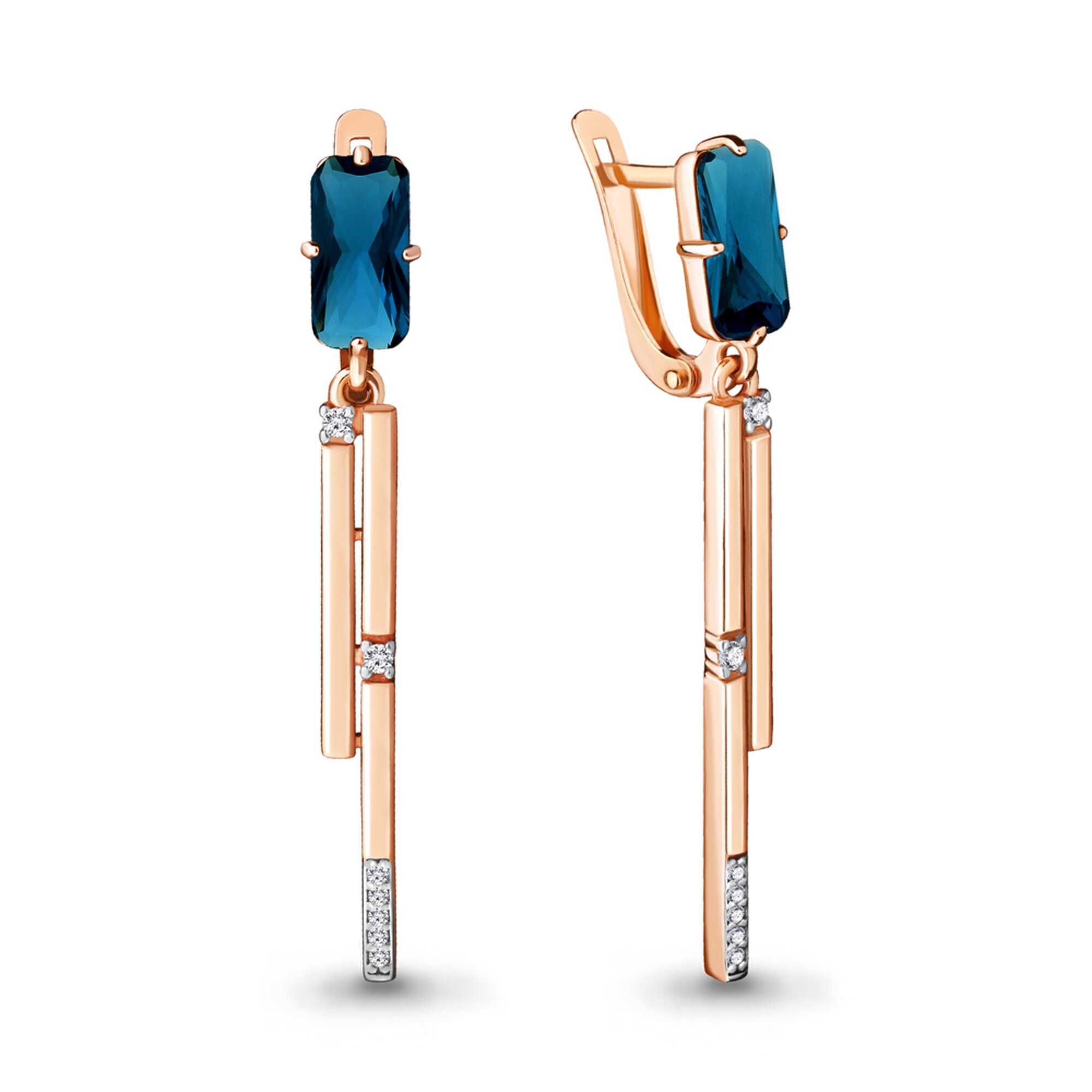 Серьги, серебро, 925 проба, золочение, фианит, Лондон топаз