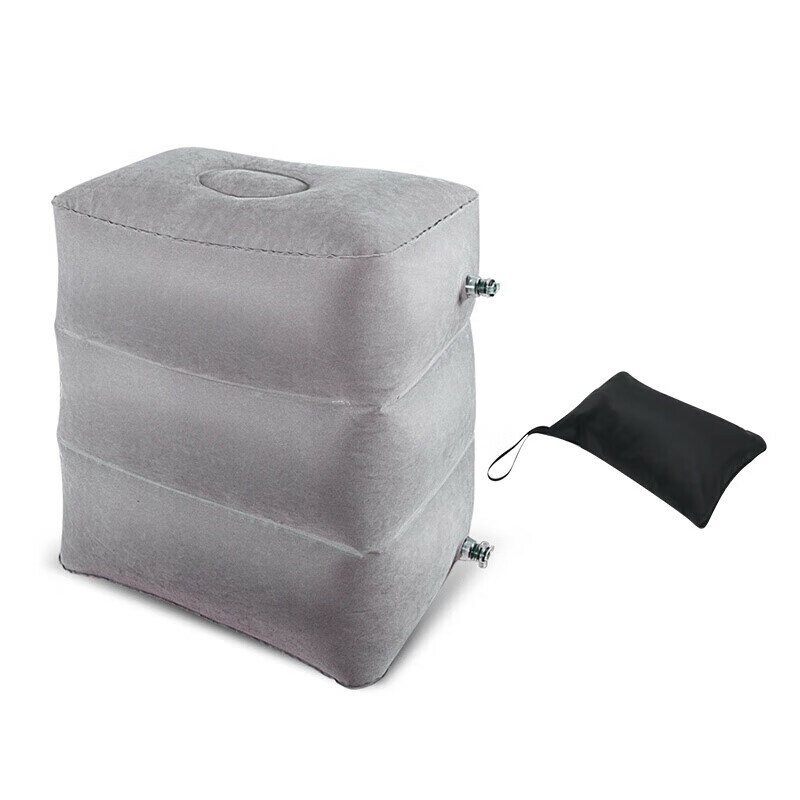 JOYTOUR Inflatable Travel Foot Pads for Airplane, High-Speed Rail, Office, And Stool Use. Blow-Up Style, Gray, 1-3 Layers, Freely Adjustable