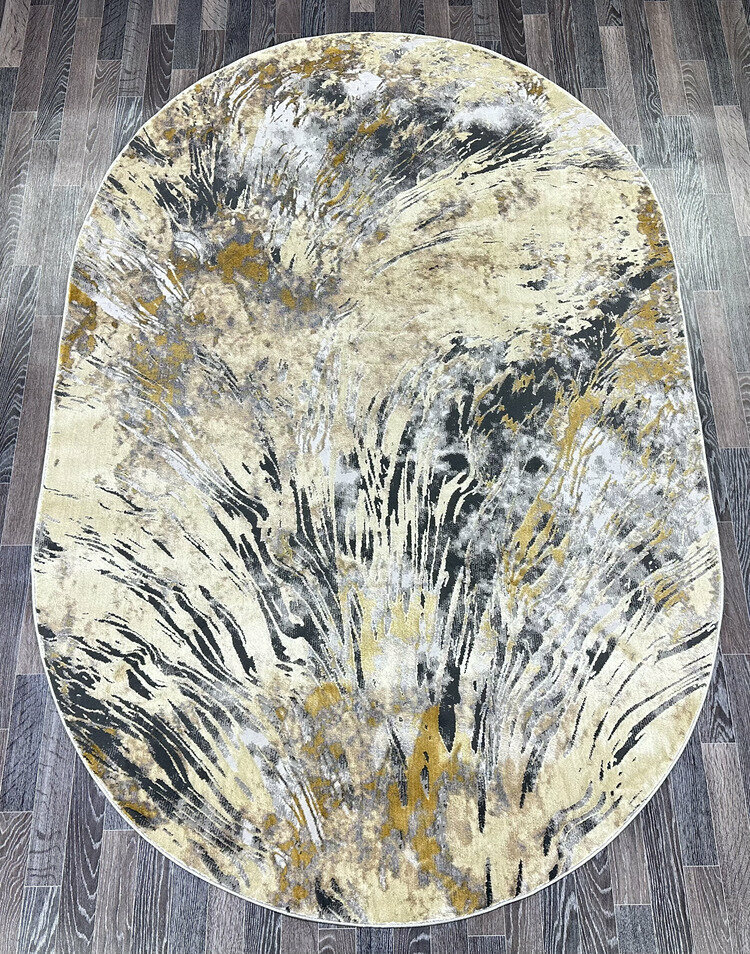 Ковер, Овал, Бежевый, Золотисто-жёлтый, Серый, Современный, на пол, в гостиную, спальню, в ассортименте (80 см. на 150 см.)