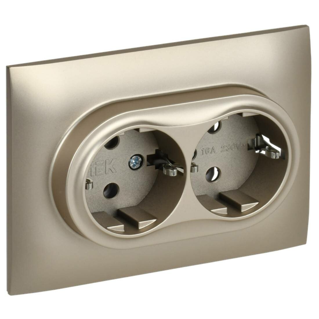 Розетка двухместная IEK SKANDY с заземлением 16А в сборе SK-R08Sh шампань SK-R21-16-K37-F