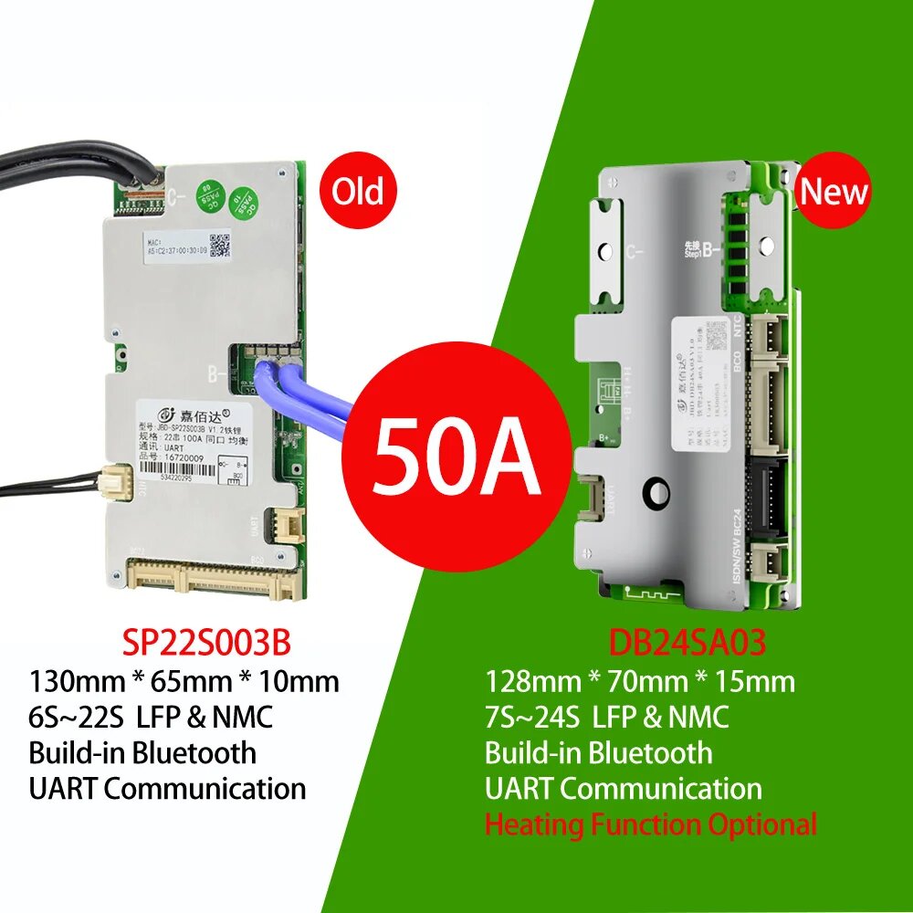 JBD Smart LiFePO4 BMS плата для электровелосипеда 3.7V NMC, 50A UART BT