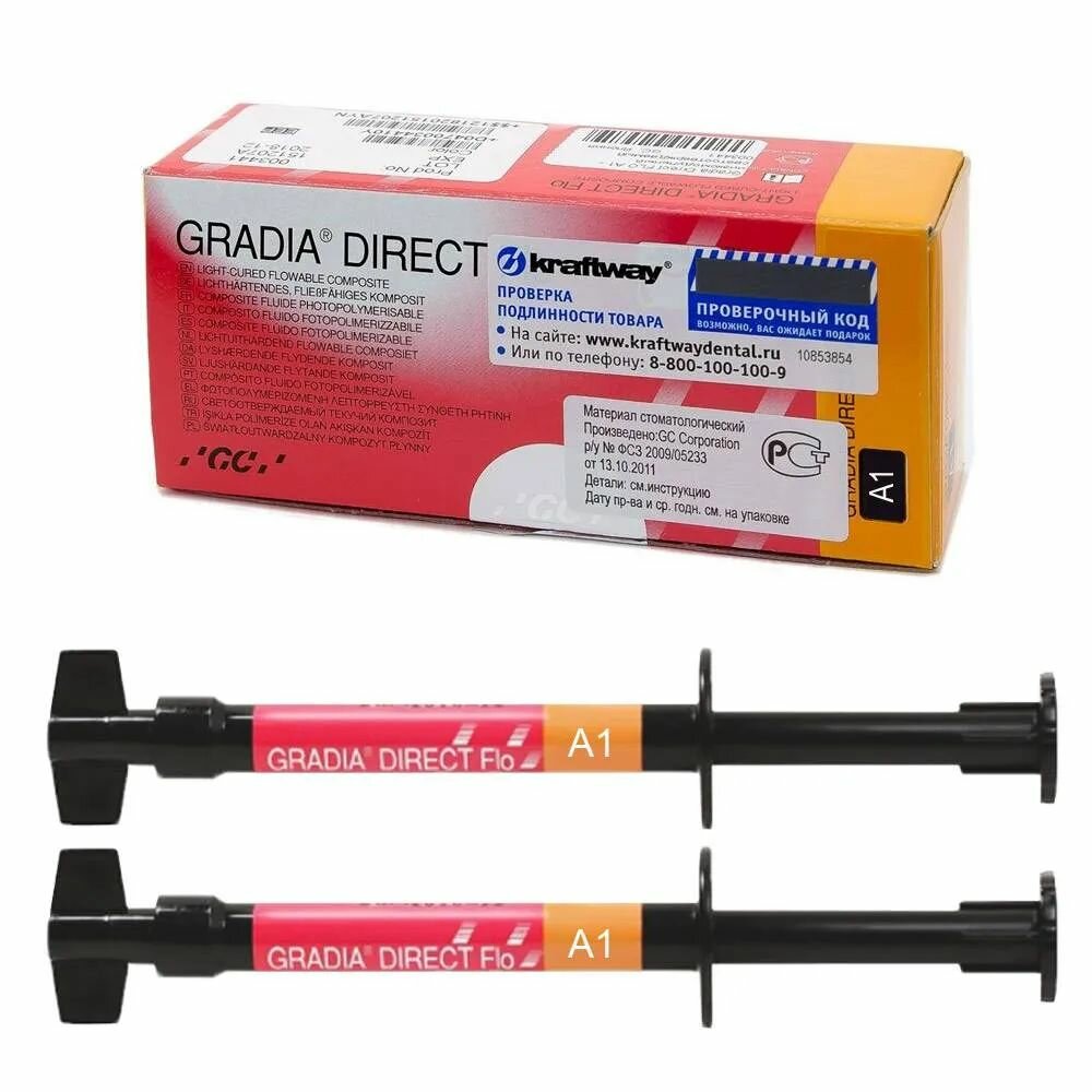 Градиа Директ Флоу (Gradia Direct Flo), А1, жидкотекучий композит, 2шпр. х1,5г, 003441, GC, стоматологический материал