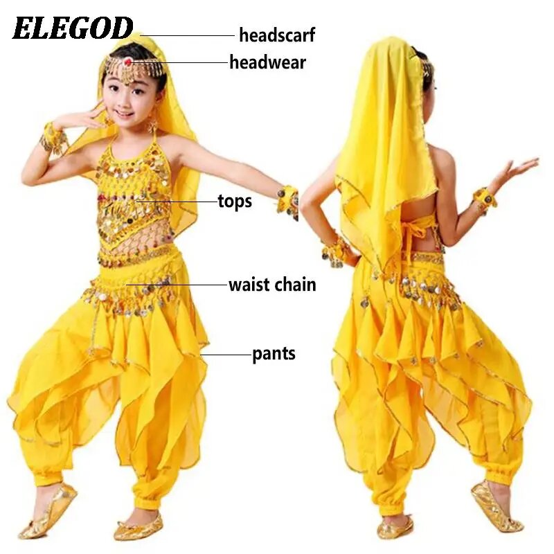 Детский костюм для танца живота Желтый, S, 5pcs Yellow
