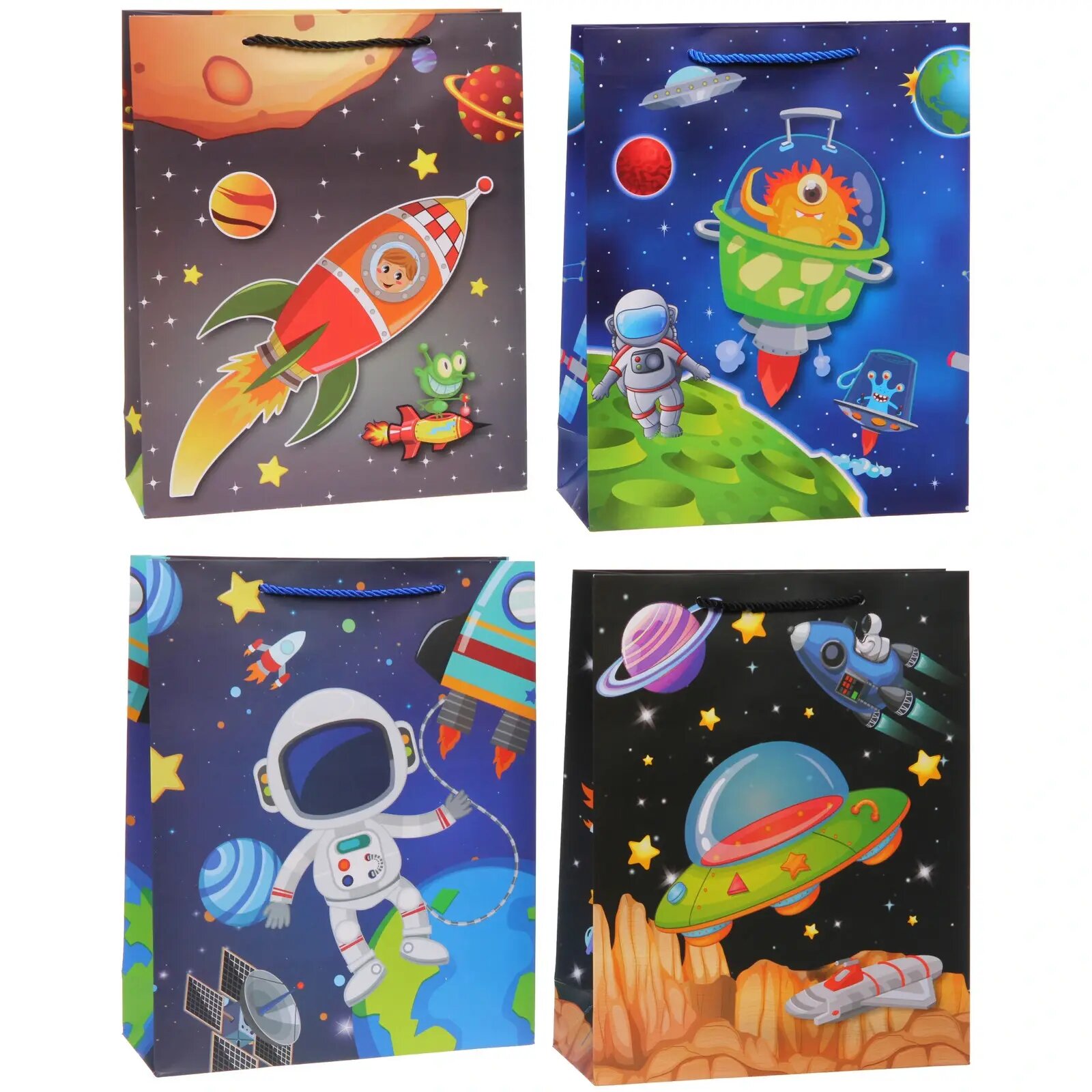 Пакет подарочный «Весёлый космос», 1шт, 26х32х10 см, бумага, яркие цвета