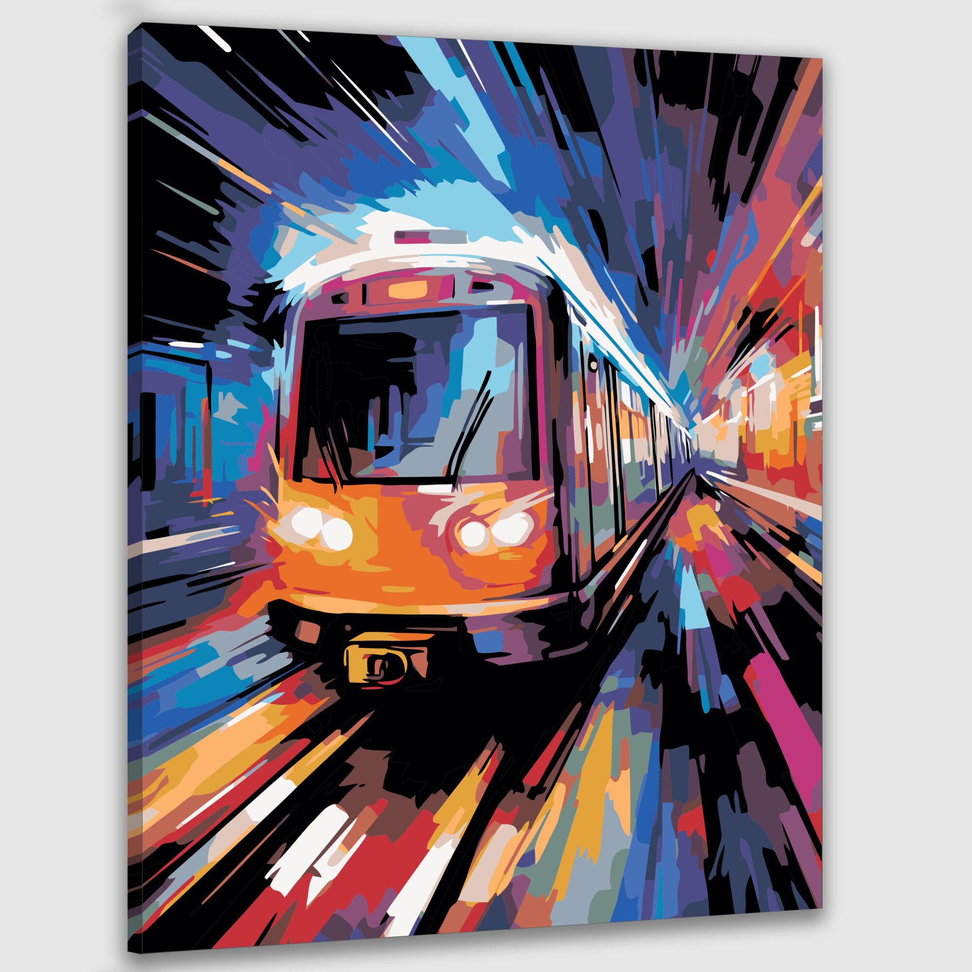 Картина по номерам 40x50 см, цифровая картина, граффити, поезд метро, подземный туннель, яркие цвета, смелые рисунки