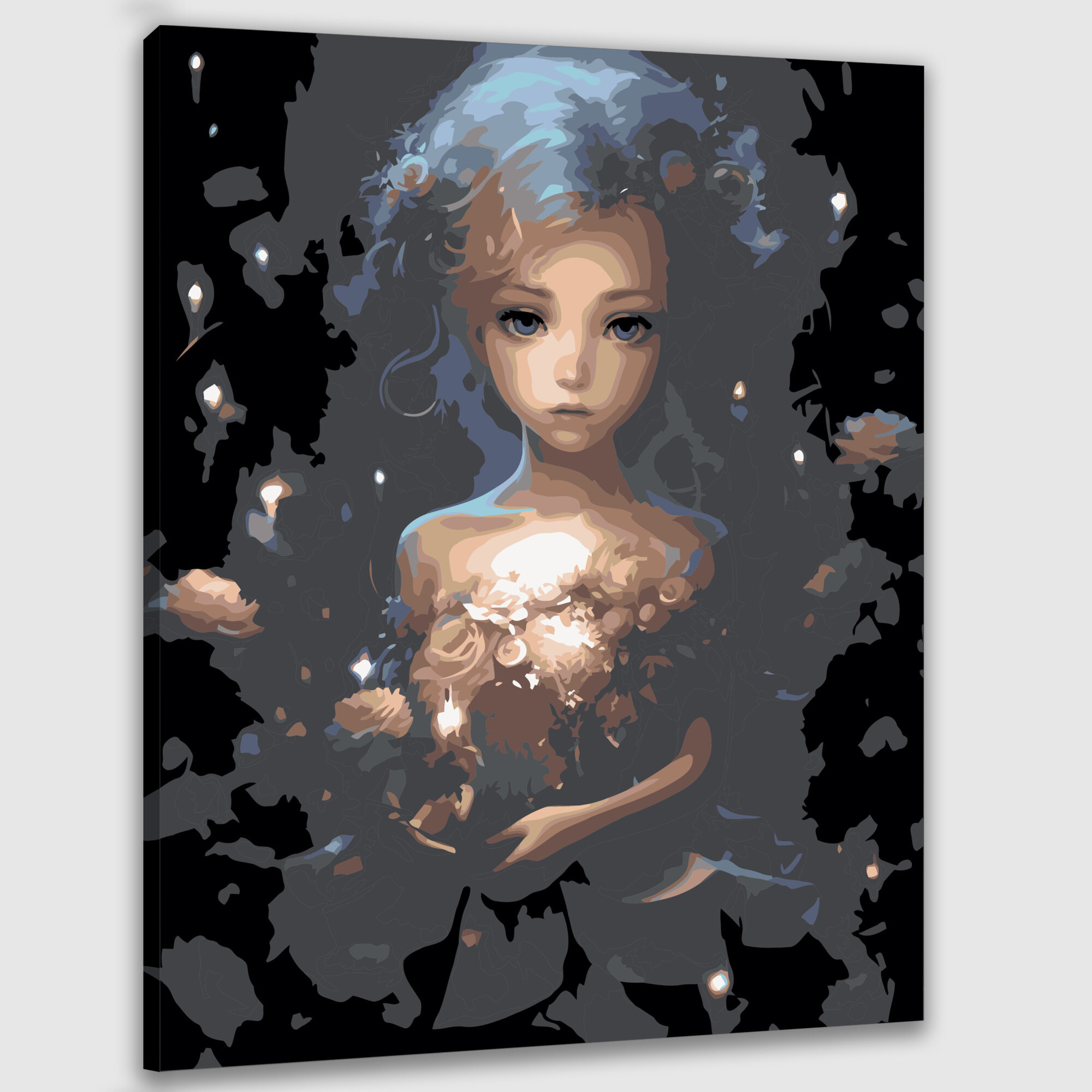 Картина по номерам 40x50 см, цифровая картина, нежная кукла, неземная кукла, мерцающие серебряные глаз, фарфоровая кожа