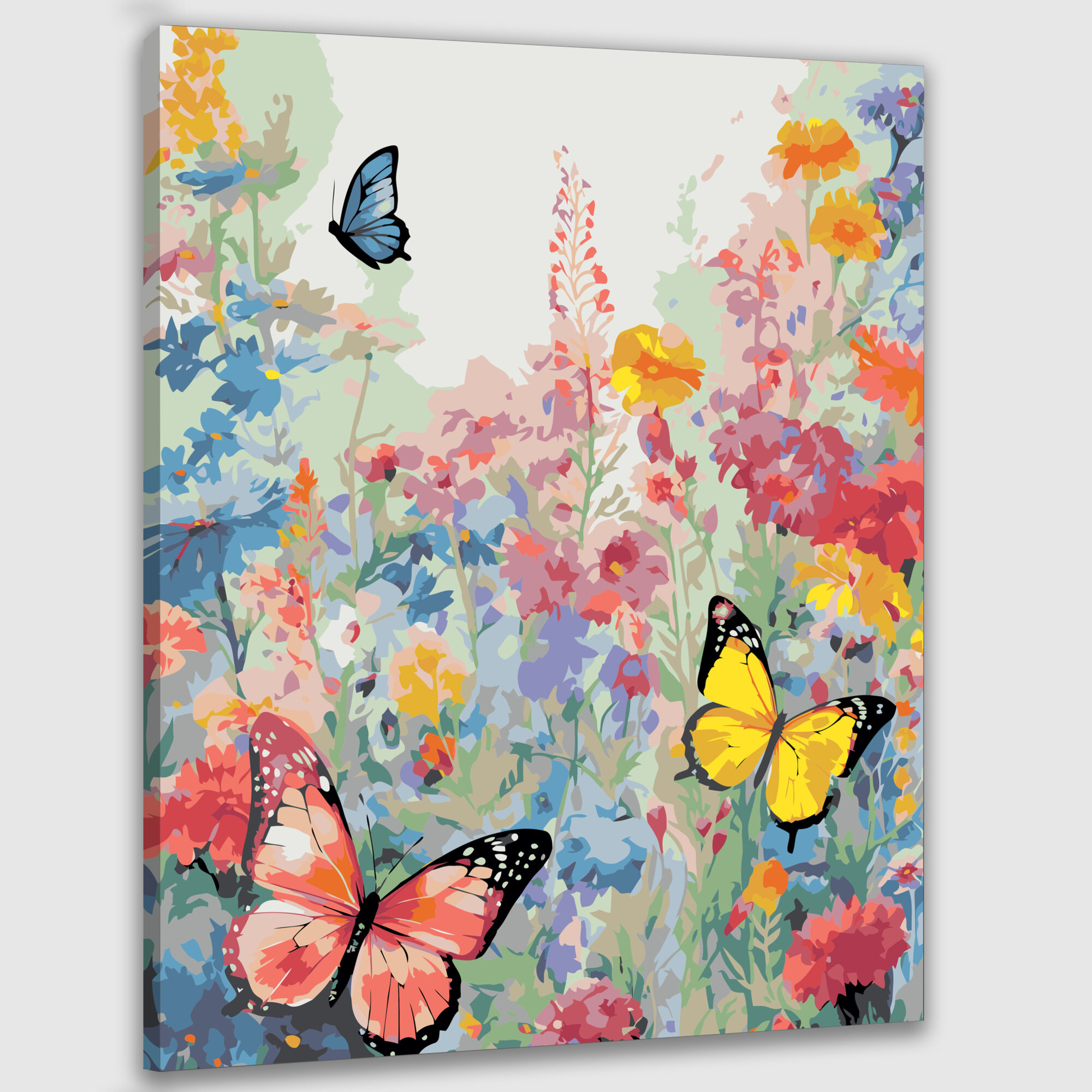 Картина по номерам 40x50 см, акварельная картина, пышный сад, разноцветные бабочки, распускающиеся цветы