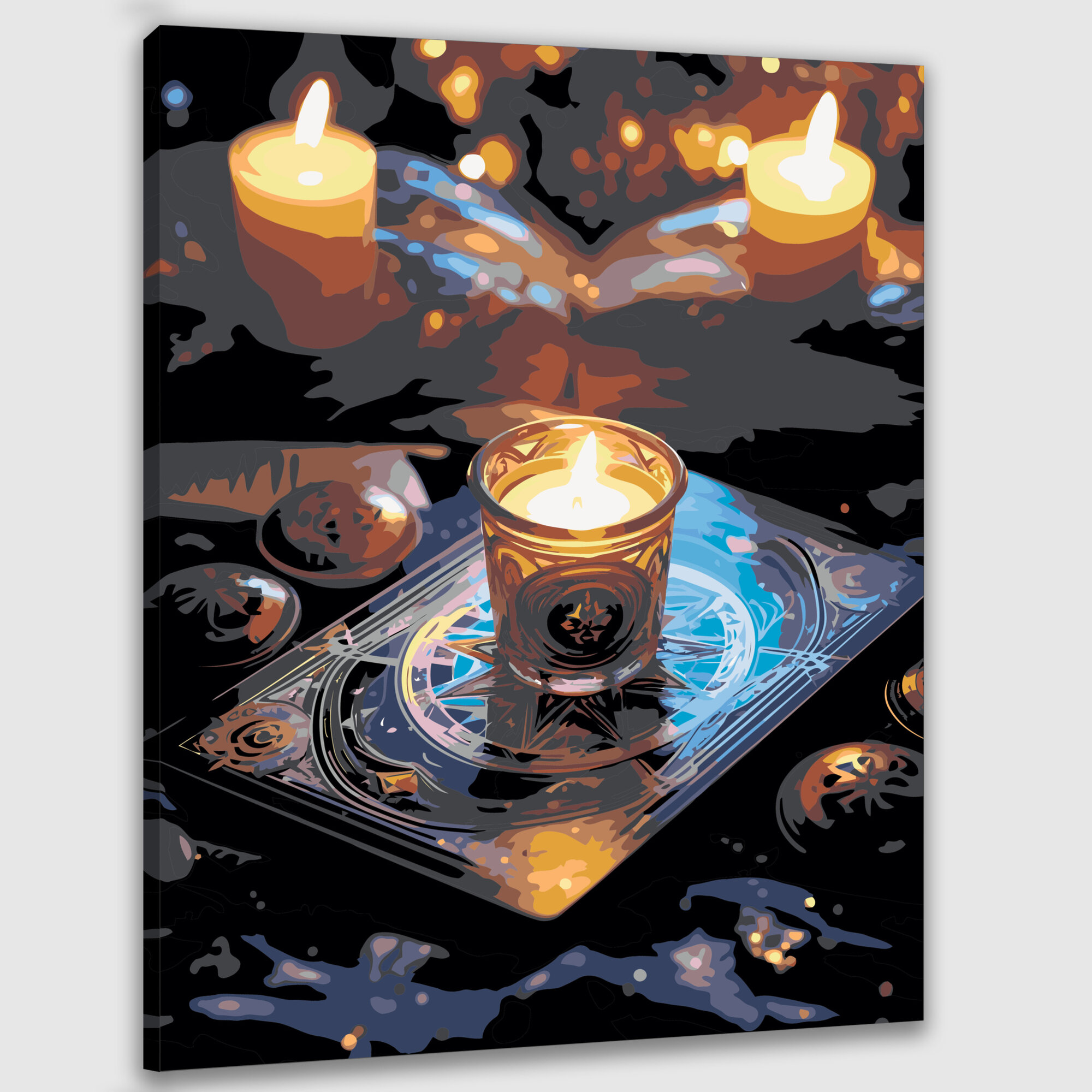 Картина по номерам 40x50 см, карты Таро, колода, магические символы, свечи, крупный план, замысловатые детали