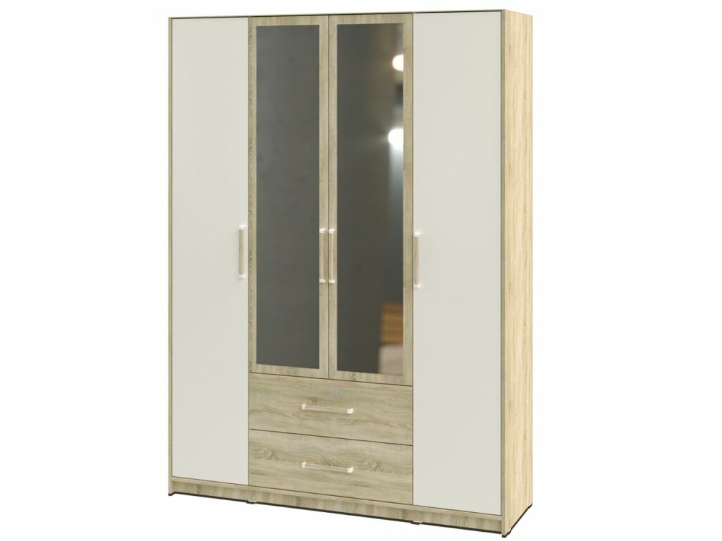 Шкаф 4х створчатый Эдем-1 Дуб сонома / Белый жемчуг ширина 160 см ЛДСП с полками с ящиками в спальню