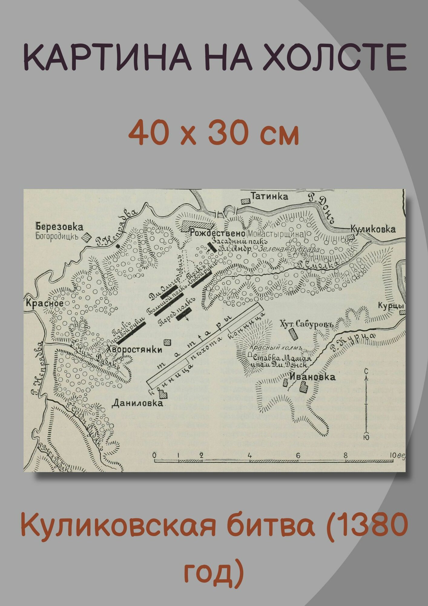 Картина с исторической схемой "Куликовская битва 1380 год" 40х30 см