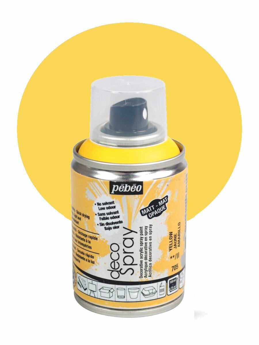 Акриловая краска на водной основе Pebeo decoSpray (аэрозоль) 100 мл, желтый матовый
