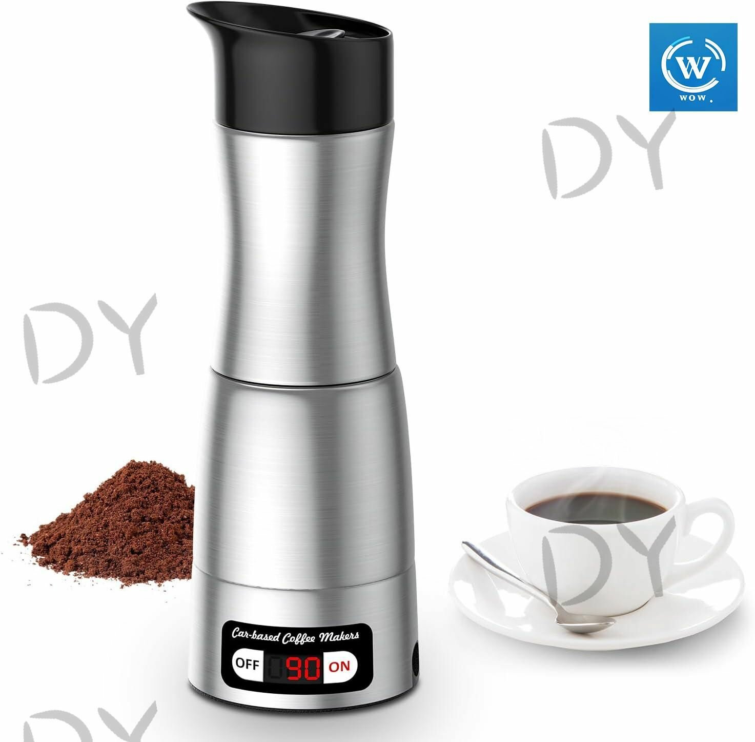 Кофеварка комбинированная Портативная кофемашина, Нагревательная чашка для термоса, Используется для легковых и грузовых автомобилей/на открытом воздухе, серебристый