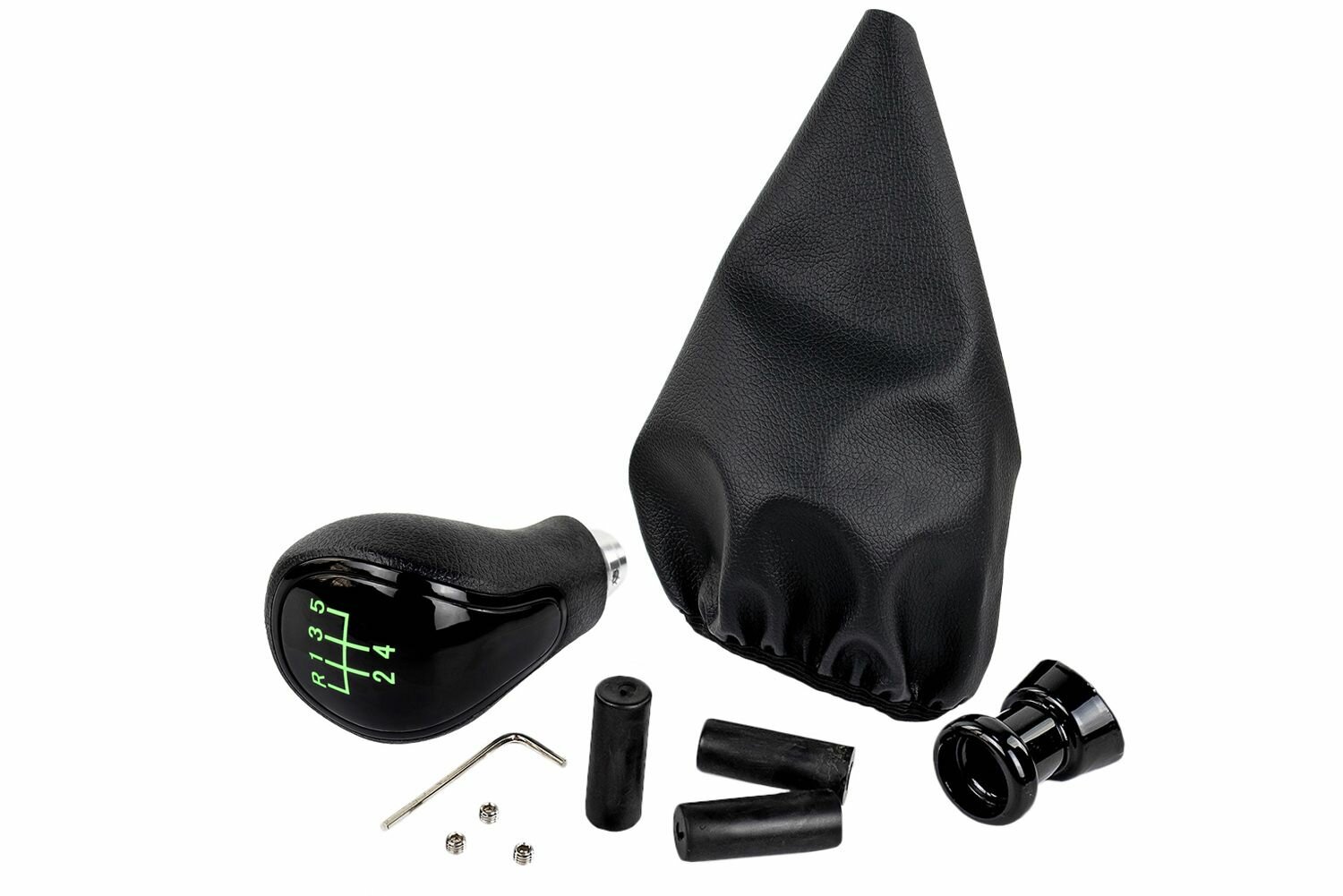 Ручка КПП черный лак с зеленой LED подсветкой и кожухом для ВАЗ 2108, 2109, 21099