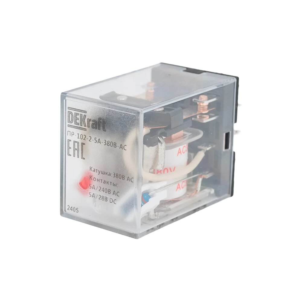 DEKraft промежуточное реле 2 конт. с led инд. 5а 380в ac пр-102 23866DEK