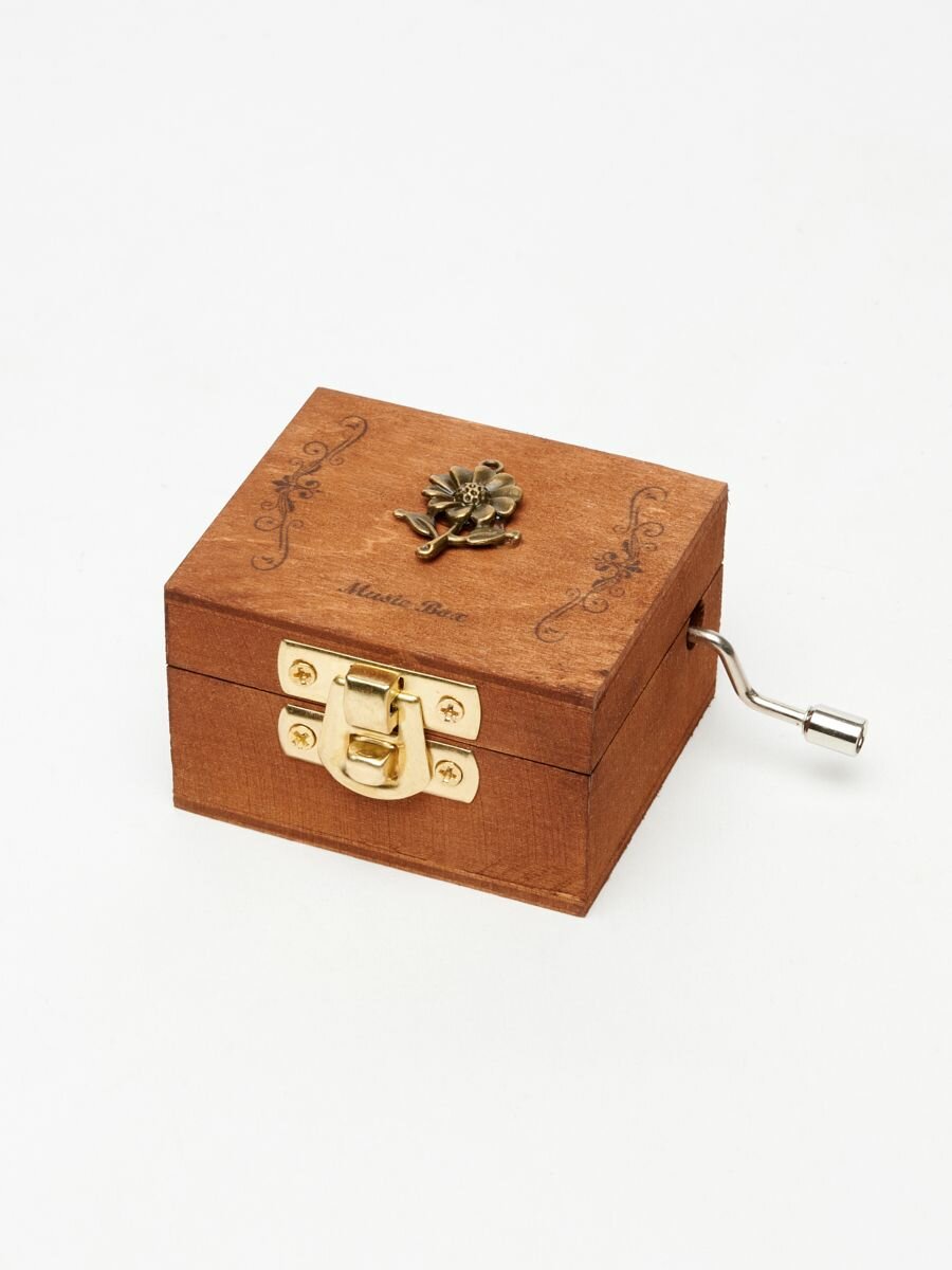 Музыкальная деревянная шкатулка-шарманка "Роза" с мелодией вальс цветов Чайковского