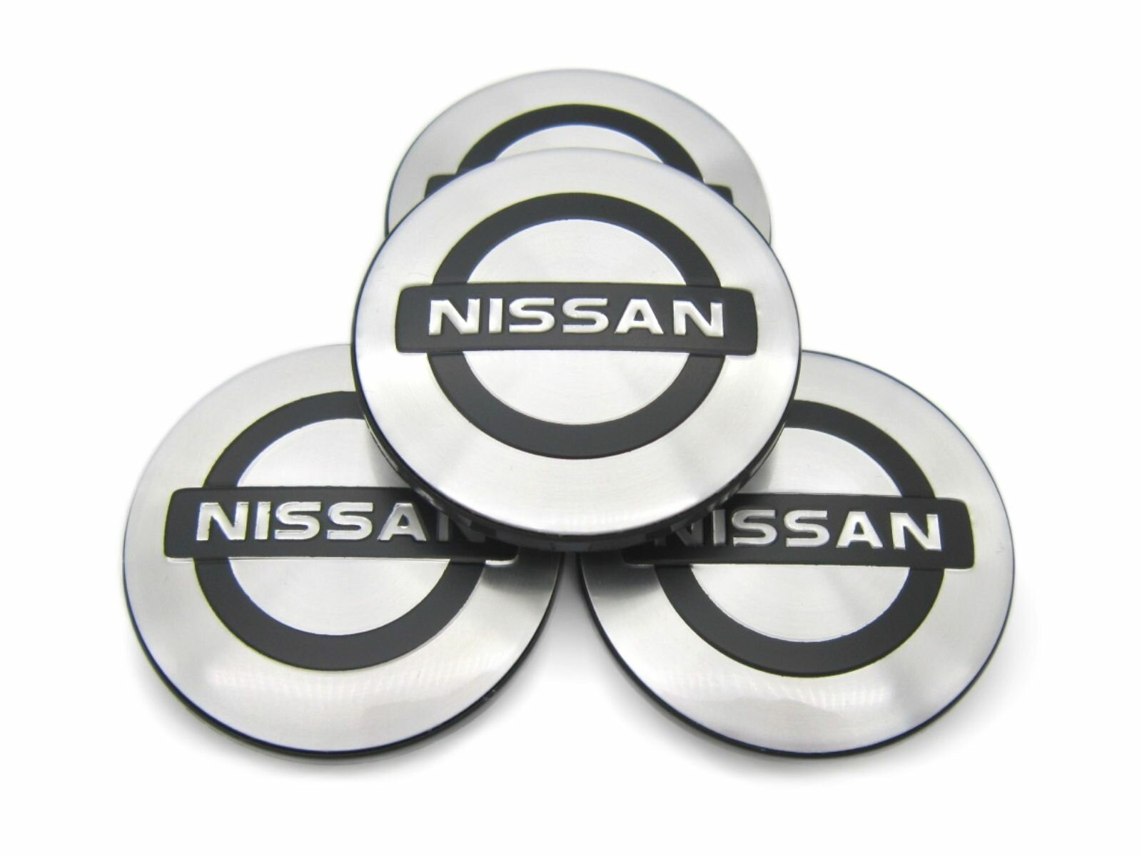 Колпачки заглушки на литые диски КиК Nissan chrome black logo 62/55/10, комплект 4 шт.