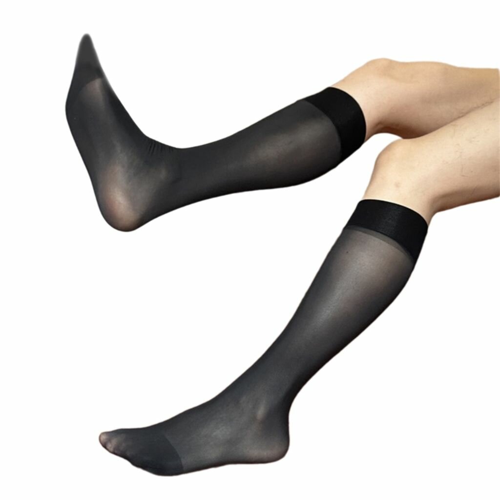 Зеркальные маслянистые блестящие мужские деловые вечерние чулки-черный