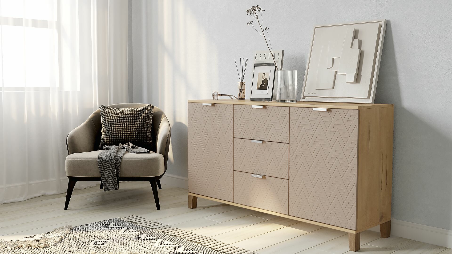 Комод с ящиками и полками для одежды Йорк4 с 3 ящиками 140х40х80