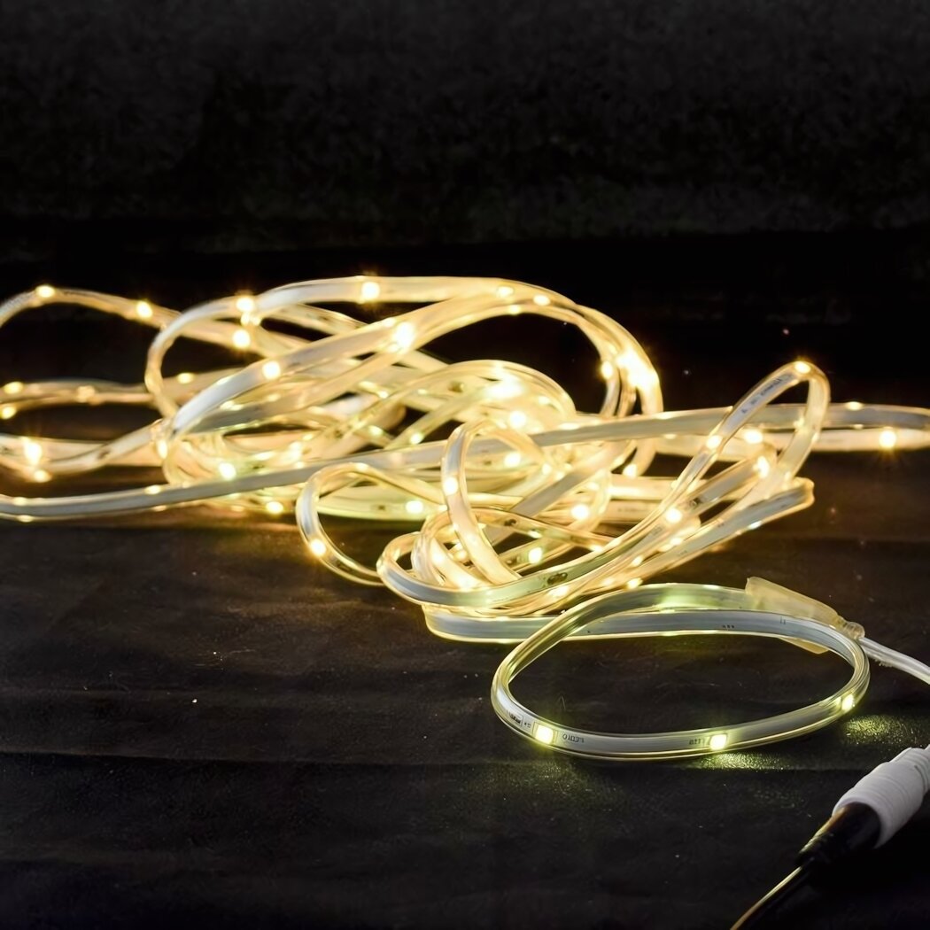 Лента LED желтая 5м, сеть 220V, гибкая лента с коннектором, долговечная
