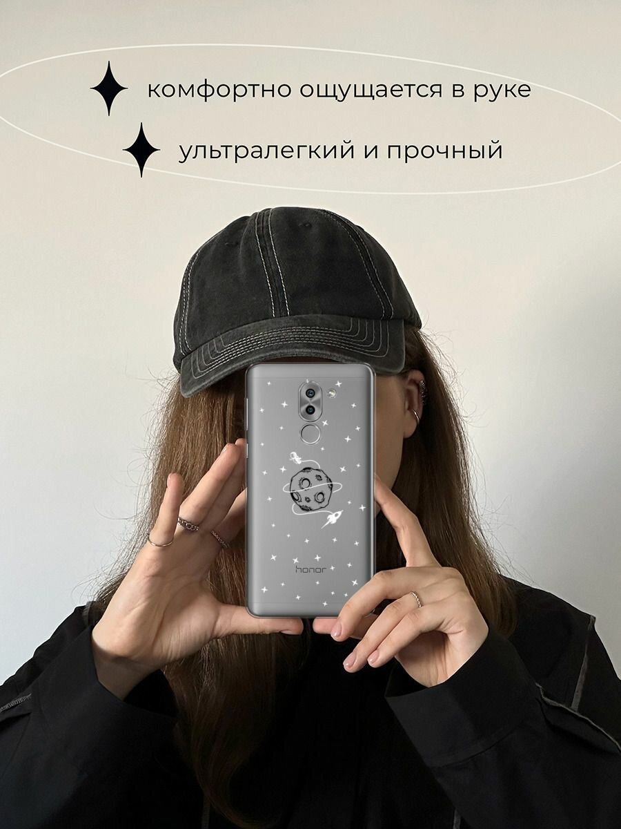 Чехол на Honor 6X / Хонор 6Х с принтом "Полет вокруг луны", прозрачный — фото 1