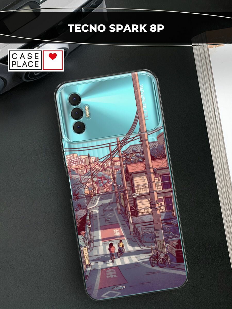 Чехол на Tecno Spark 8P / Техно Спарк 8P с принтом "Закат на японской улице", прозрачный