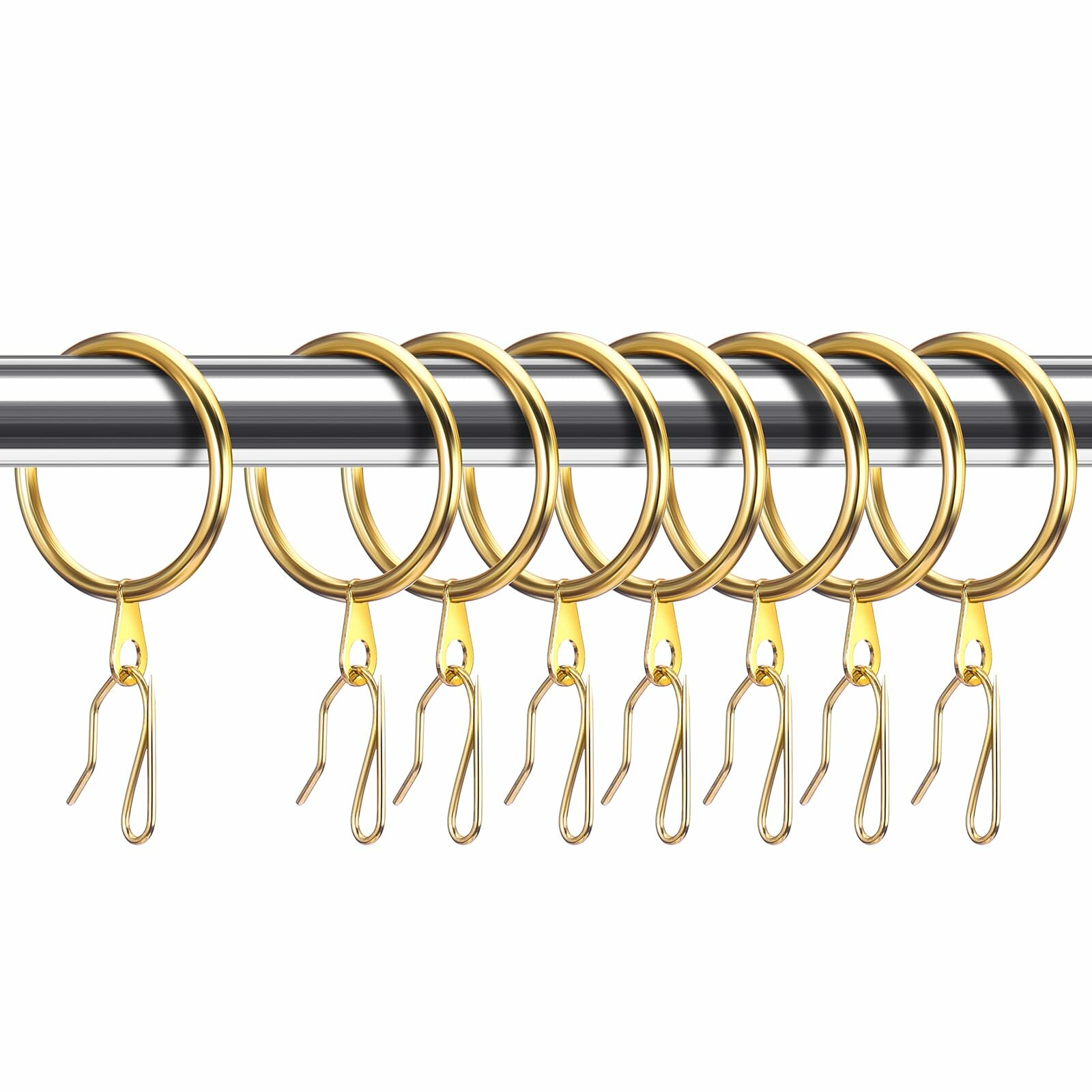 30 металлических колец для штор и 30 металлических крючков для штор для оконных занавесей, душевых дверей (золотистый, 32 мм)