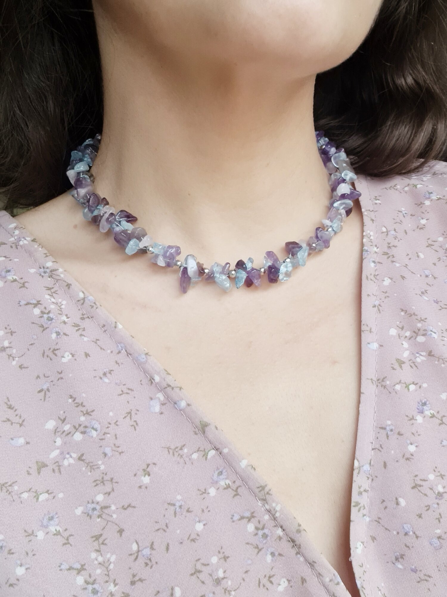 Чокер, аквамарин, аметист
