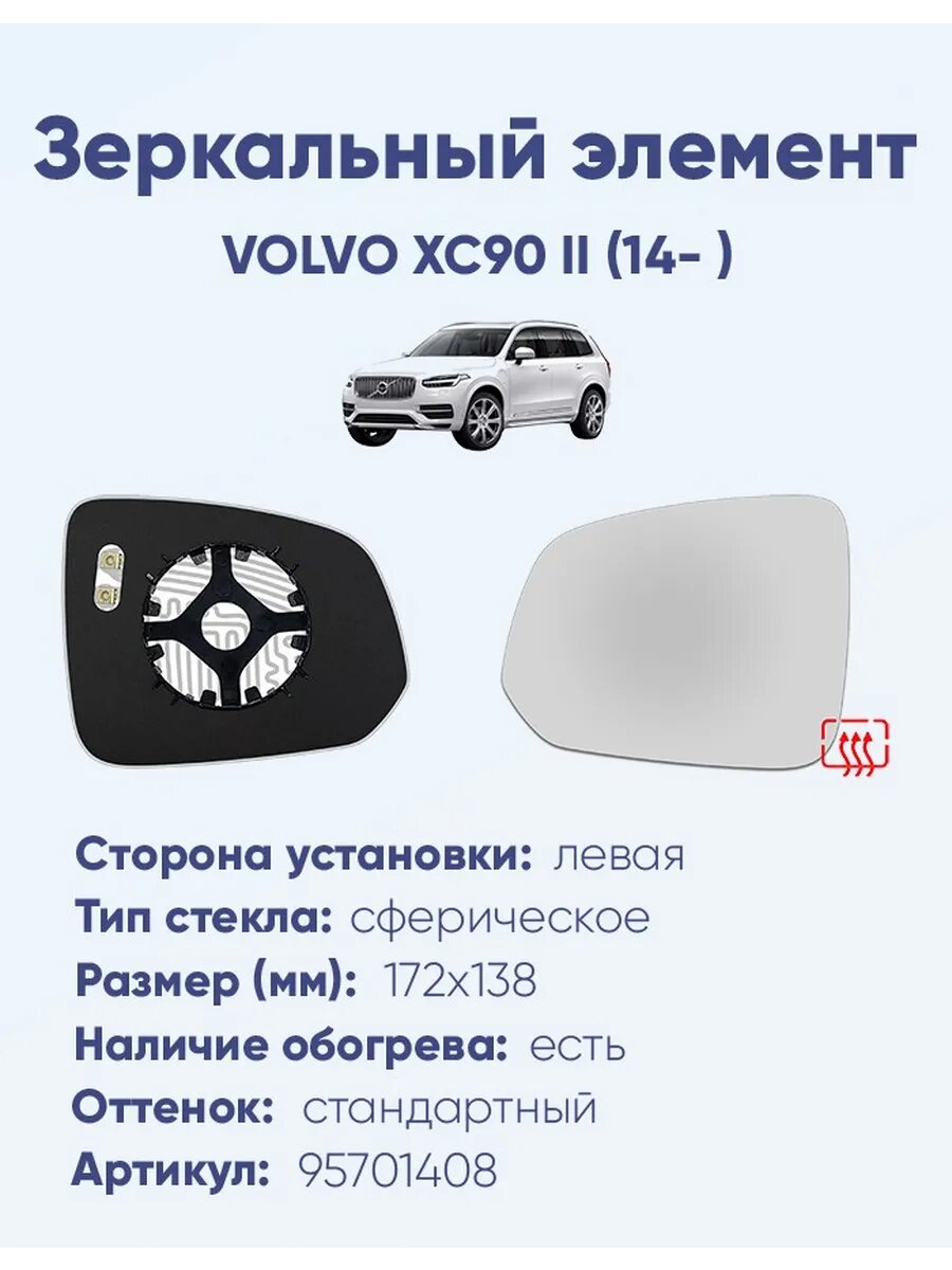 Зеркальный элемент левый VOLVO XC90 II (14- ) сфера нейтральный с обогревом