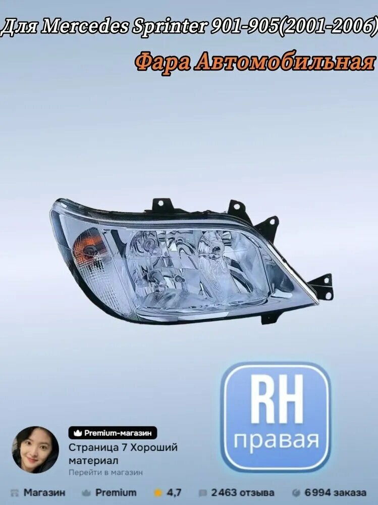 Фара автомобильная, Галогенная, 1 шт, арт. Для Mercedes Sprinter 901-905(2001-2006)