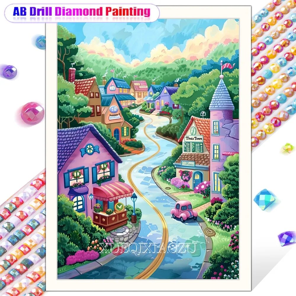 5D мультфильм сказочный мир красочный замок городской пейзаж алмазная живопись AB Алмазная мозаика вышивка искусство домашний декор