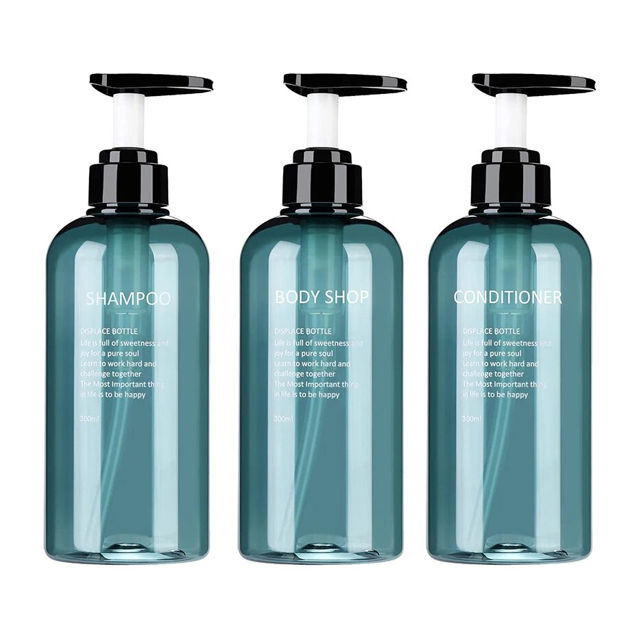 Набор из 3-х пластиковых дозаторов для ванной комнаты blue 300ml