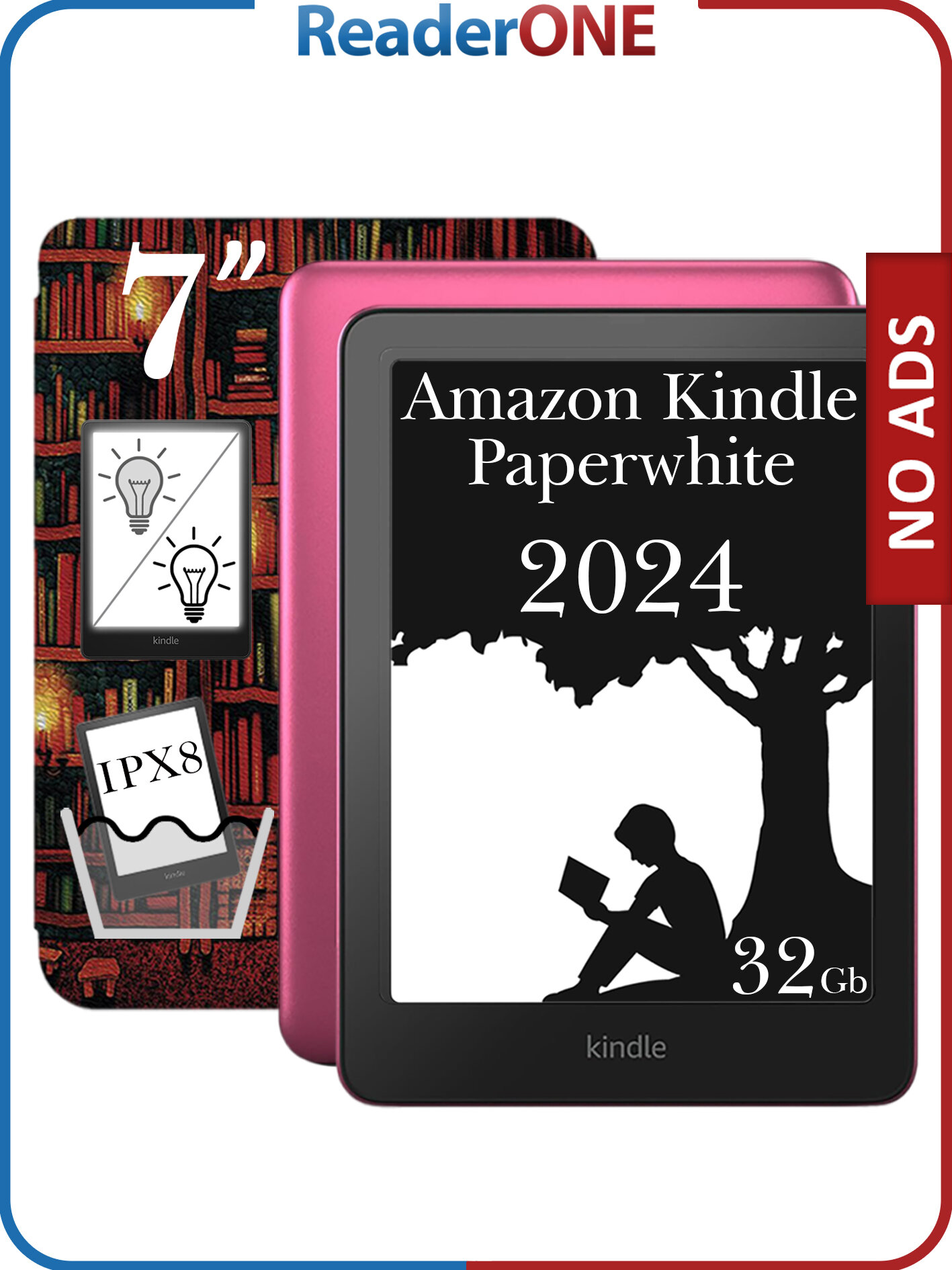 Электронная книга Amazon Kindle PaperWhite 12 2024 32Gb SE Metallic Raspberry с обложкой ReaderONE Library