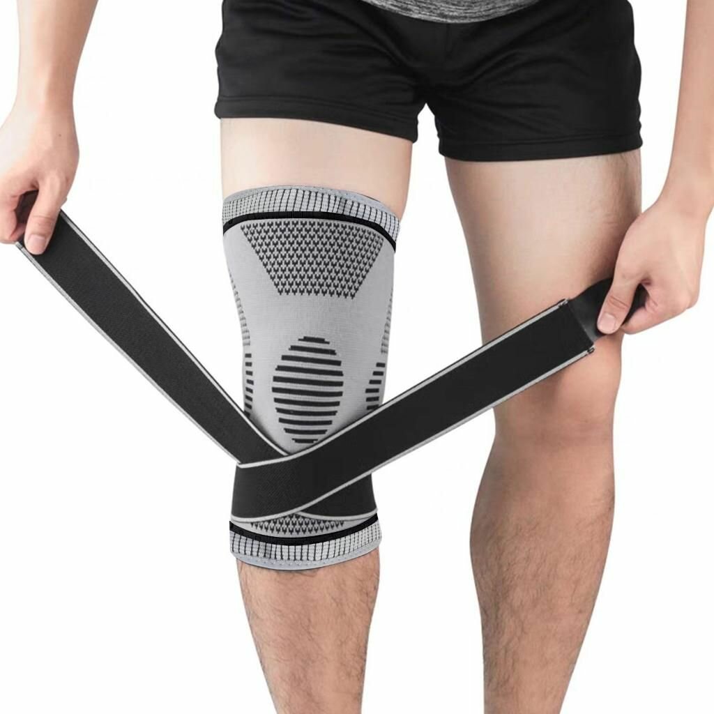 1 спортивный компрессионный ремень, наколенники, дышащее защитное снаряжение для коленной чашечки-серый-XL