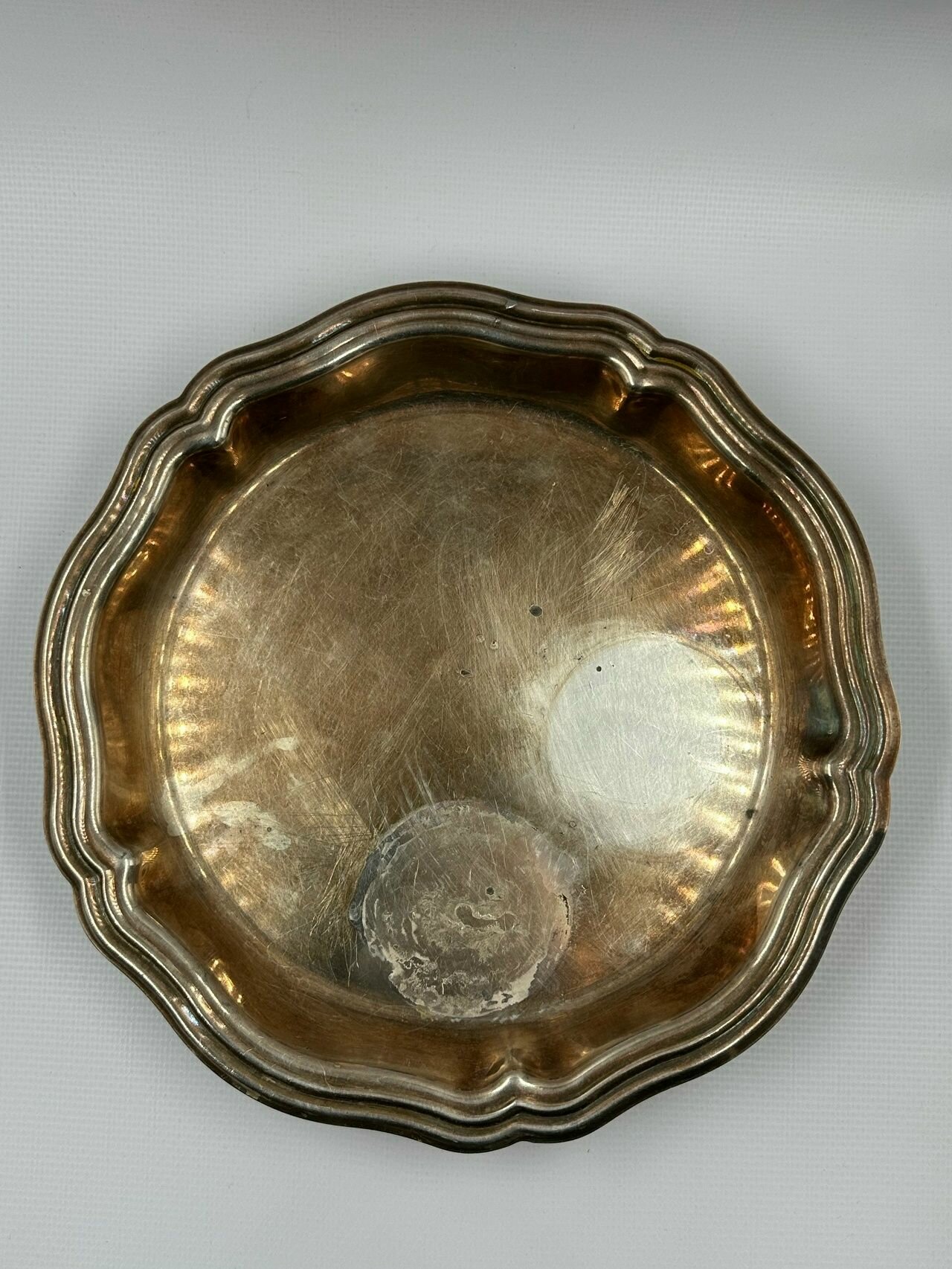 Поднос Блюдо Латунь Посеребрение Алжир B.C.R. времен СССР диаметр 23 см Винтаж!