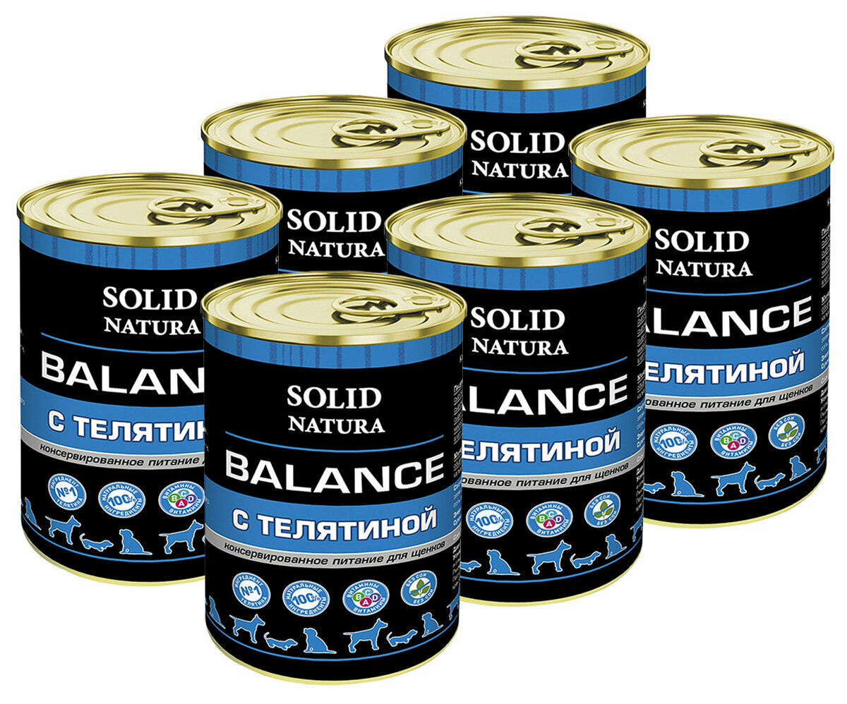 Корм влажный Solid Natura Balance для щенков, с телятиной, 340 г х 6 шт