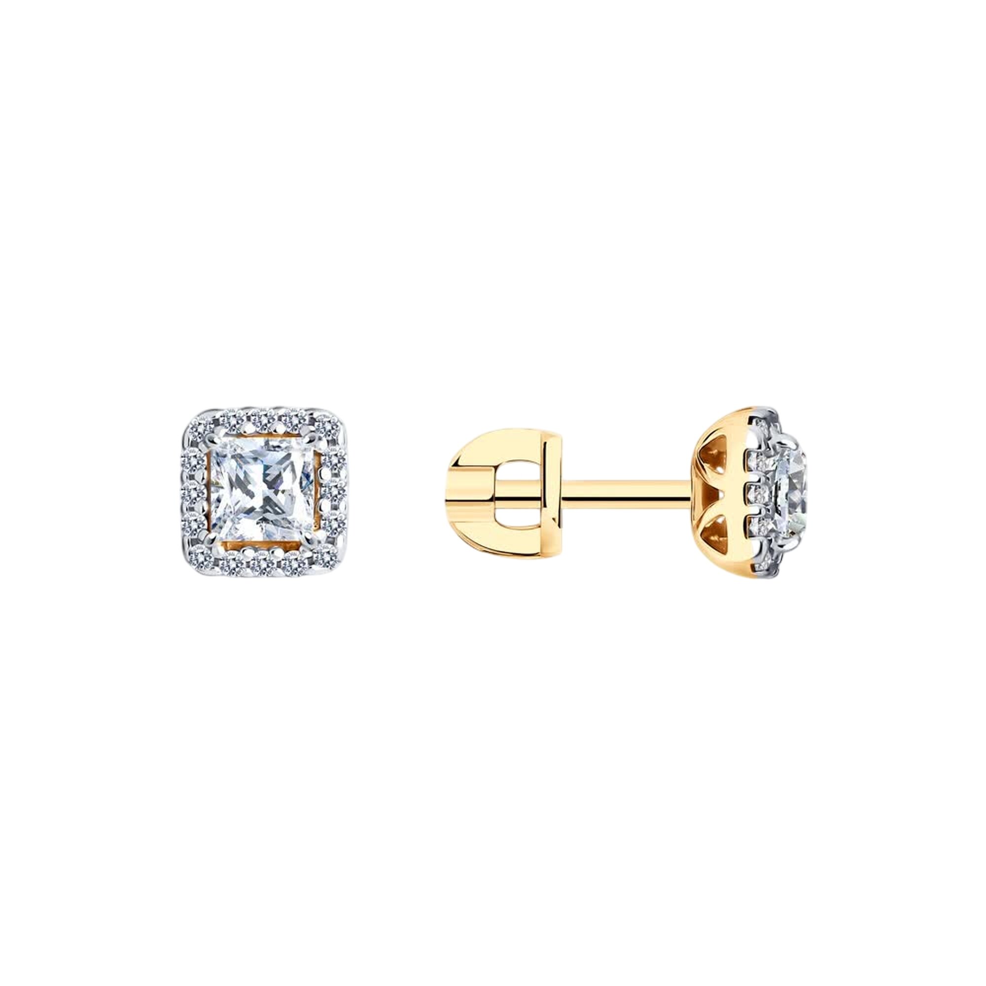 Серьги пусеты Diamant online, серебро, 925 проба, золочение, фианит