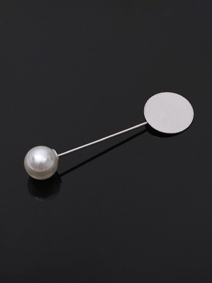 Основа «Брошь-игла» с бусиной d=1 см (набор 5 шт.), L=5 см, площадка 1.5 см, цвет серебро