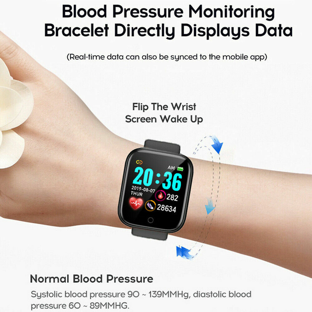 Smart Watch D20s Y68 для мужчин и женщин, IP68 водонепроницаемый фитнес-трекер с мониторингом пульса и сна, измерением давления и кислорода в крови, совместимый с Android 4.4+/iOS 9.0+, экран 1.44 дюйма IPS 320x240, черный/белый/розовый цвет, Bluetooth