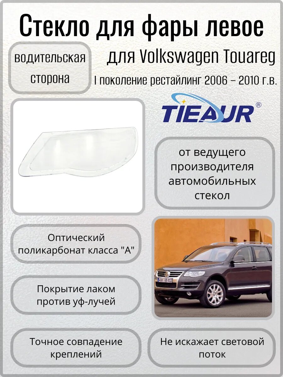 Стекло для фары Volkswagen Touareg 2006-2010 г. левое
