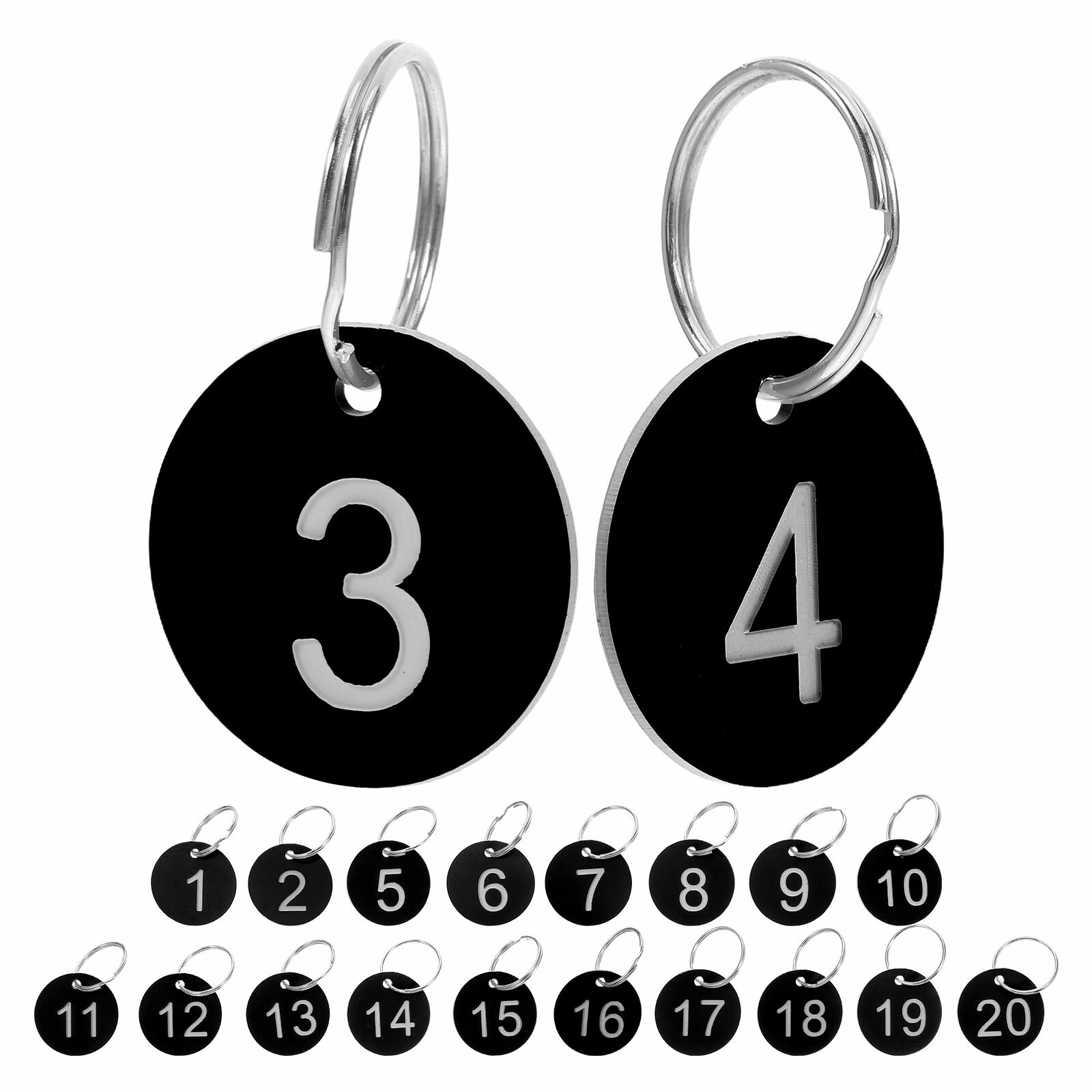 Набор черных пластиковых цифровых номерков с металлическим кольцом для организации ключей и вещей, 20 штук