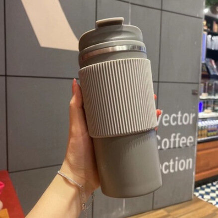 Двухслойная термокружка из нержавеющей стали, 450 мл, серая - универсальная для офиса, путешествий и ежедневных