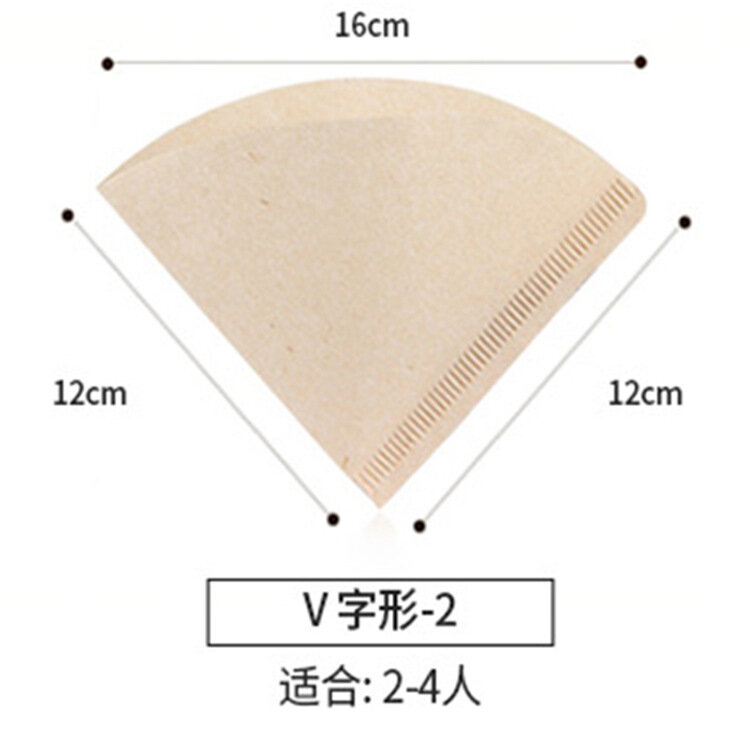 Натуральный цвет V-образная кофейная фильтровальная бумага тип 2, пищевой сорт древесной массы, 100 листов в упаковке,