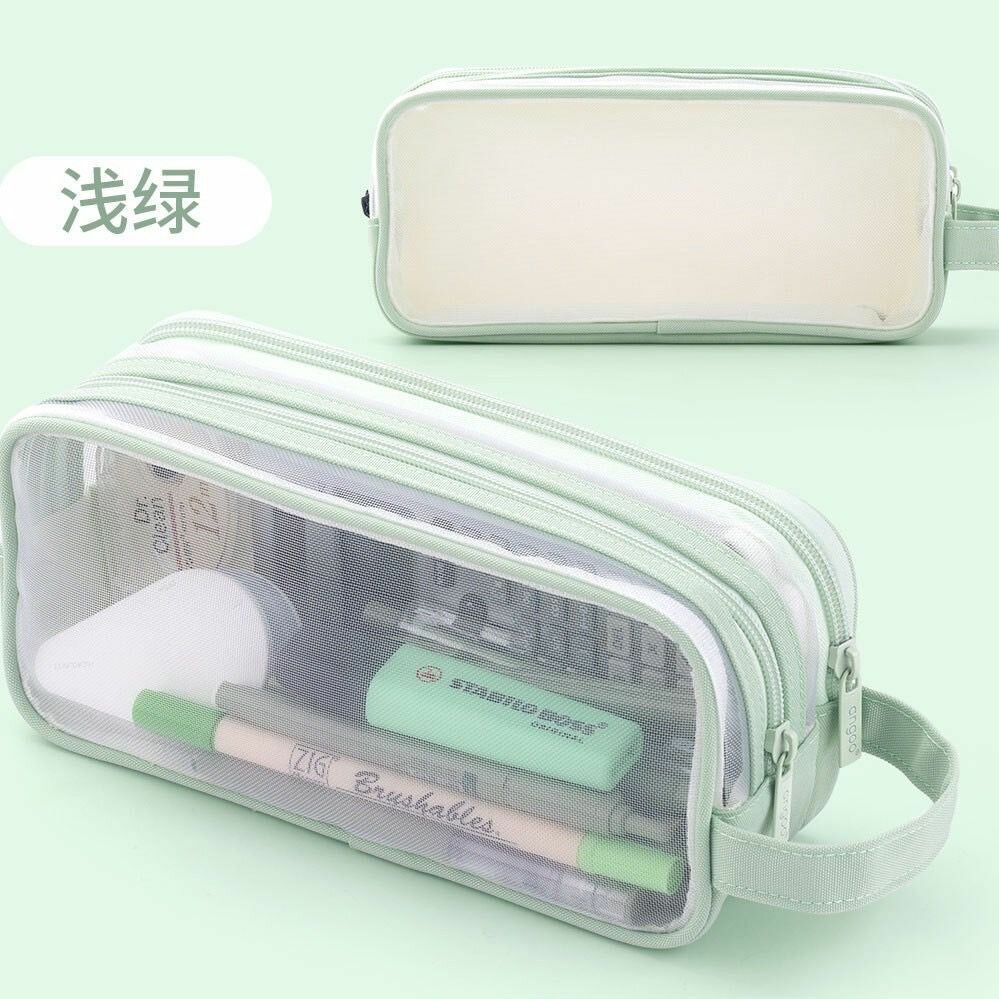 Большой вместительный пенал Anko с двойным слоем сетки, прозрачный пенал для экзаменов, простой и эстетичный пенал для студентов