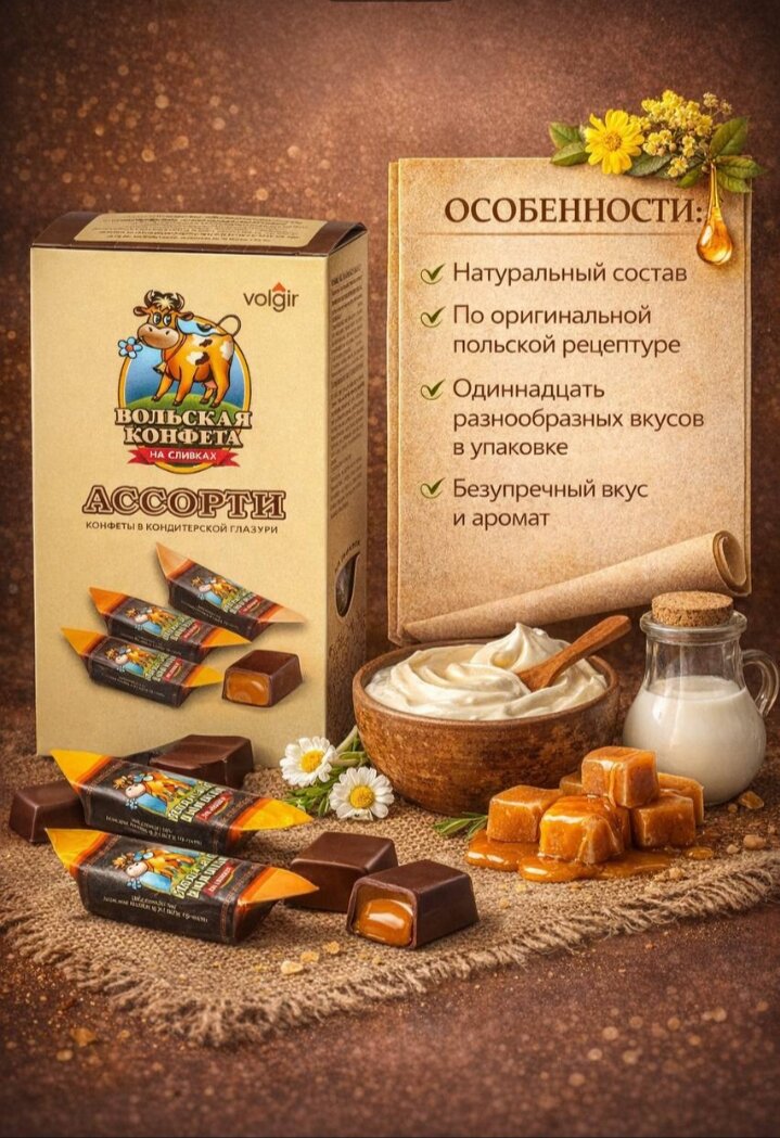 Вольский кондитер . Самые лучшие и вкусные Конфеты коровка ассорти 305 г