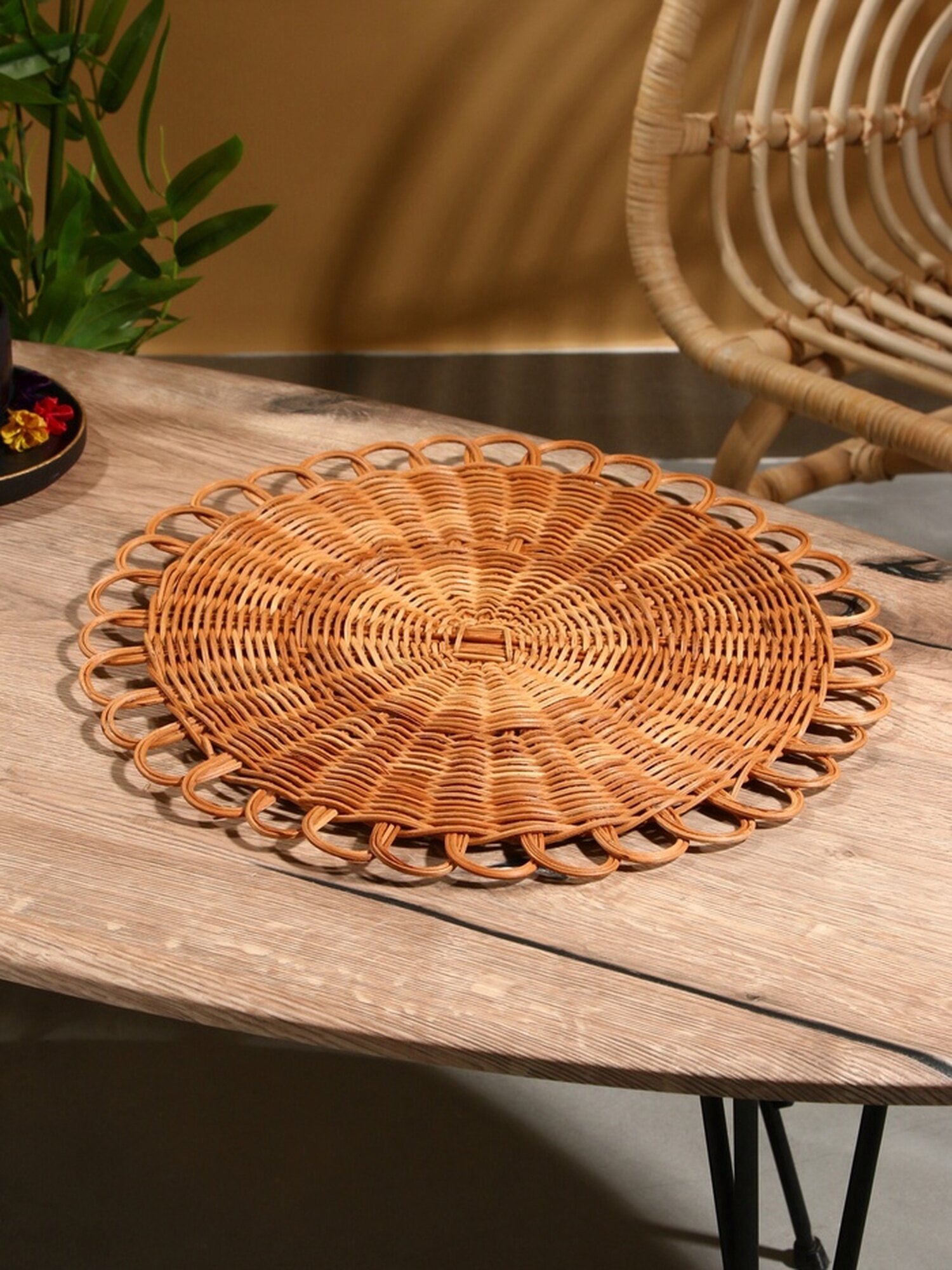 Подставка под горячее Сима-ленд, ротанг, бежевая, круглая, 40 см