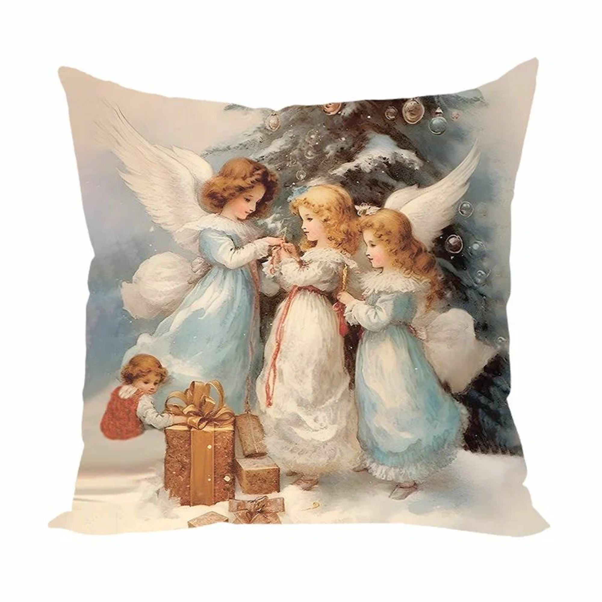 Подушка декоративная Рождественские ангелы 30х30 велюр