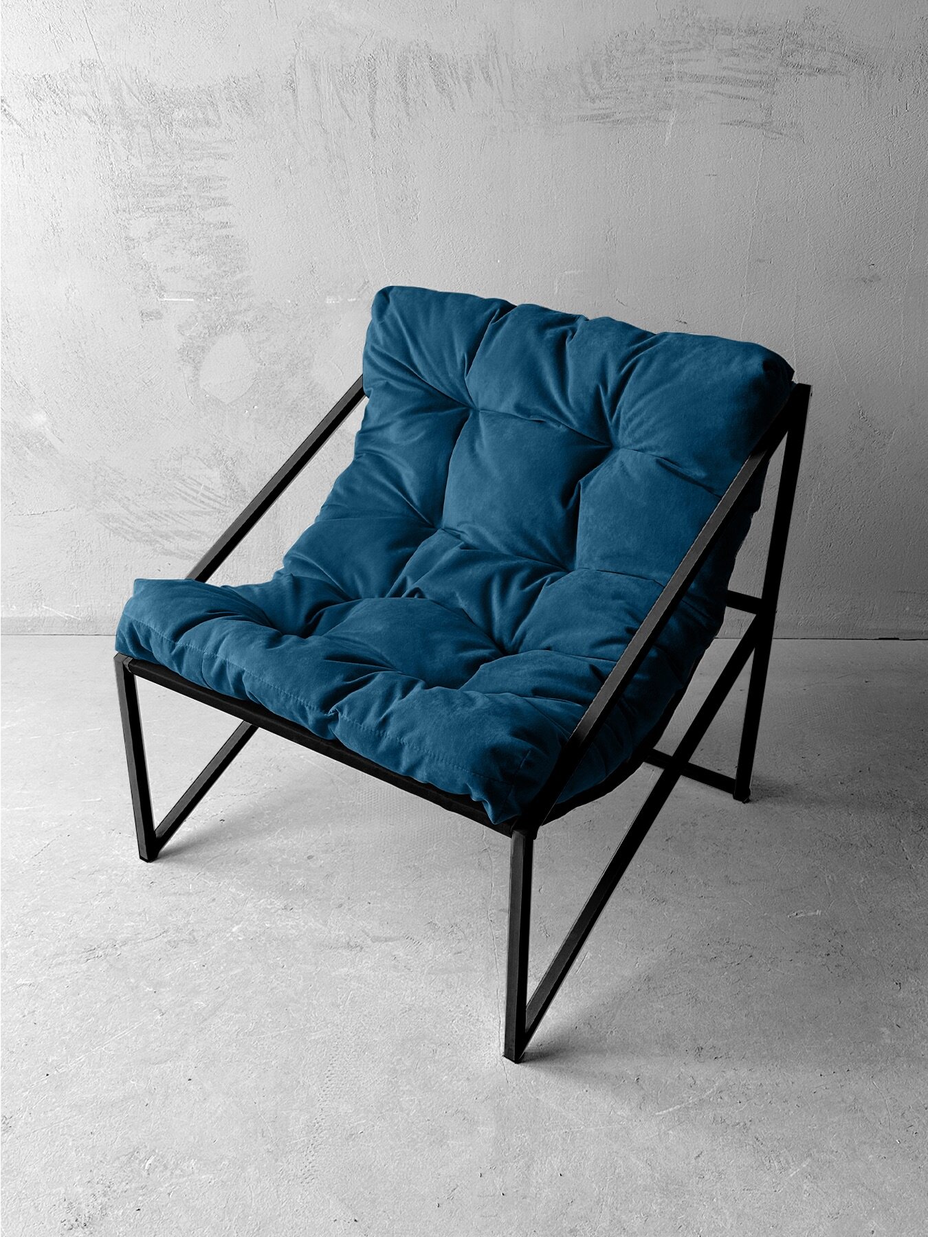 Кресло в стиле лофт Лофтовик Слэш + Синий велюр