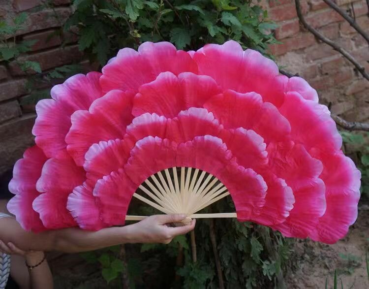 Оптовая продажа веера с лепестками пиона, двусторонний веер для танца, большой веер с лепестками, квадратный веер для танца Янко