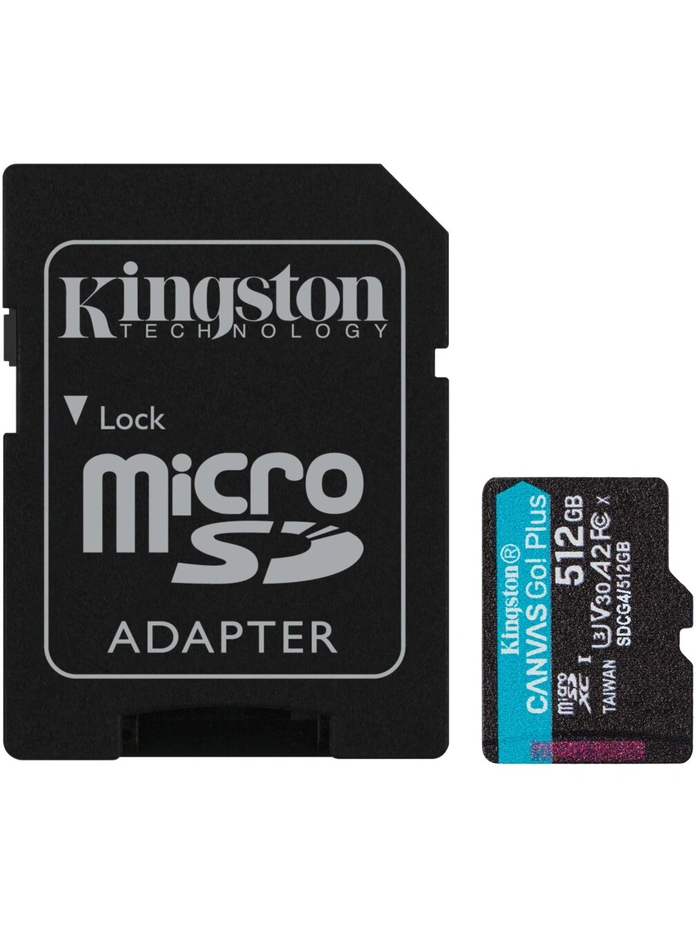 Карта памяти microSDXC UHS-I U3 Kingston Canvas Go! Plus 512 ГБ, 200 МБ/с, Class 10, SDCG4/512GB, 1 шт, переходник SD