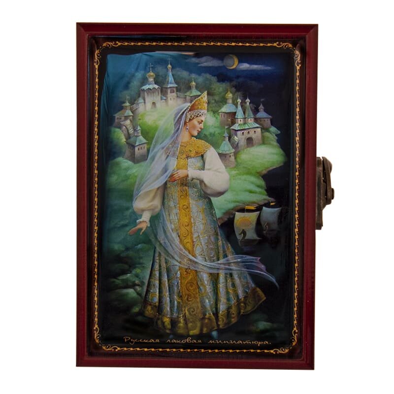 Шкатулка деревянная для украшений с отделениями Царевна 12,5 х 9 см